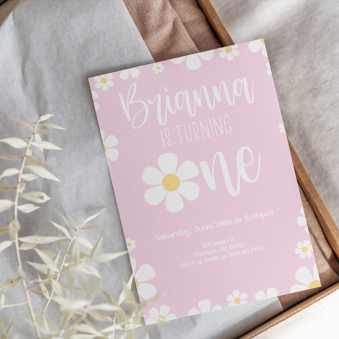 One Daisy Flower Birthday Invitation | First Birthday Digital Invite ...