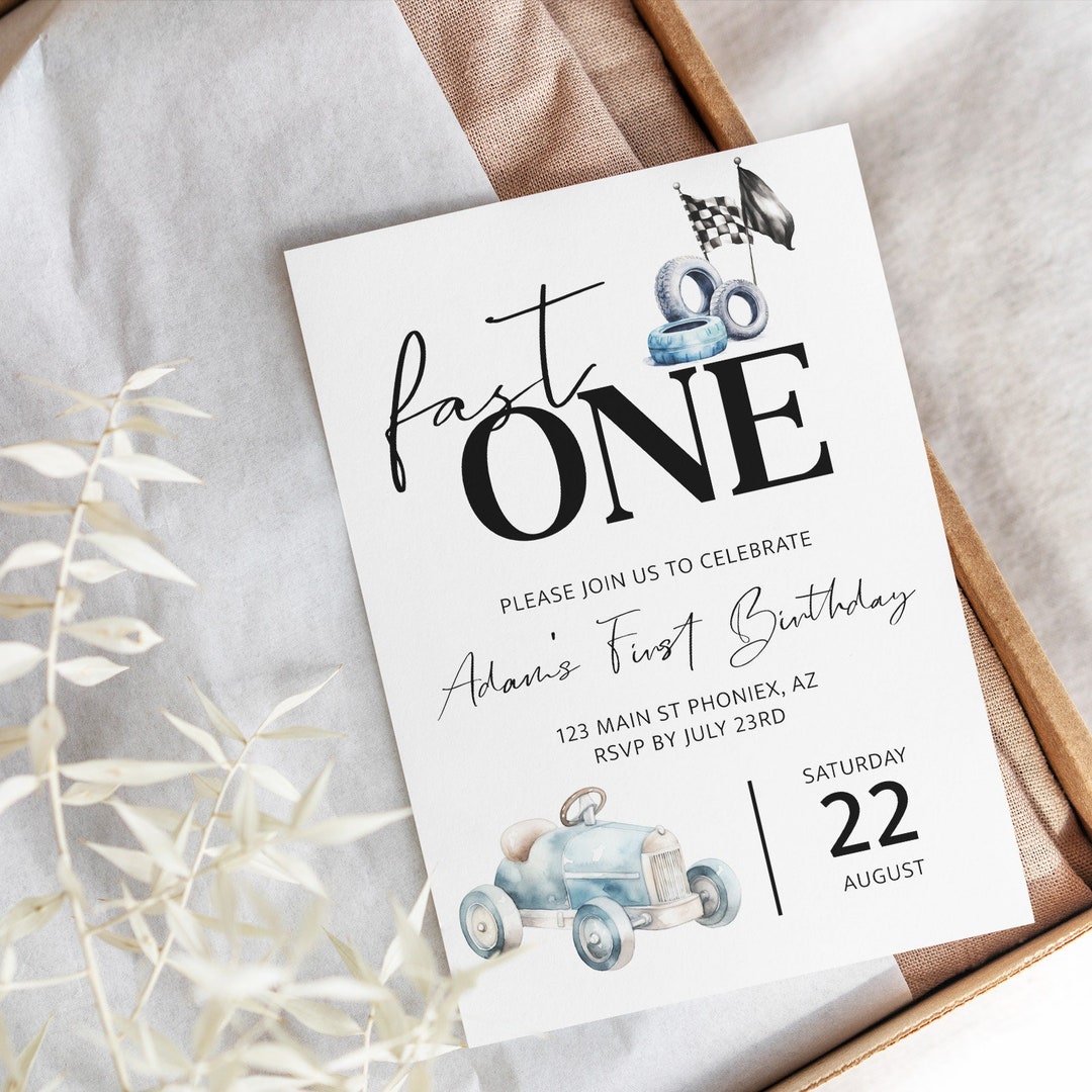 FAST ONE First Birthday Invitation, Race Car Invitation, Race Car 1st ...