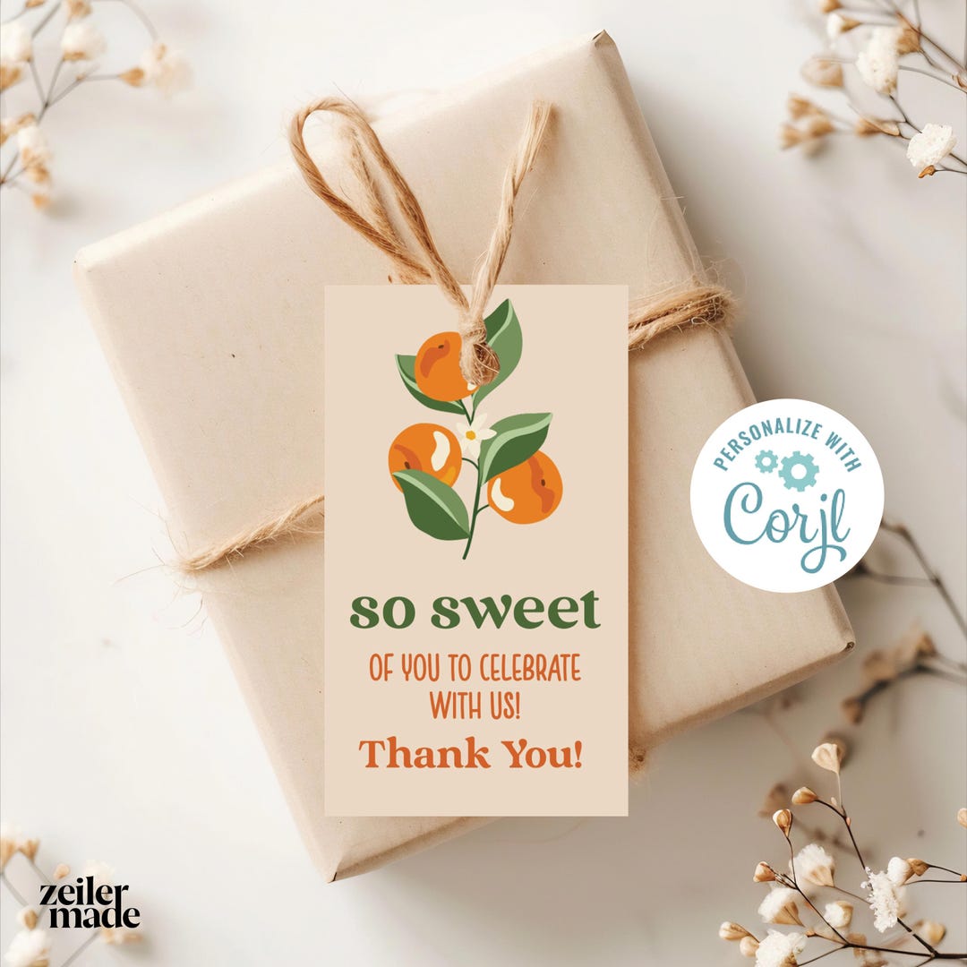 Orange Birthday Thank You Tag | Customizable Sweet Celebration Favor ...
