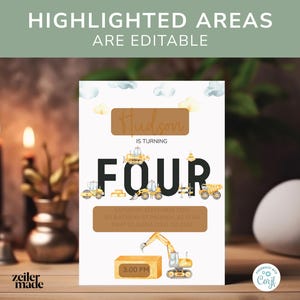 Four Construction Trucks Birthday Invitation | Construction Theme 4th ...