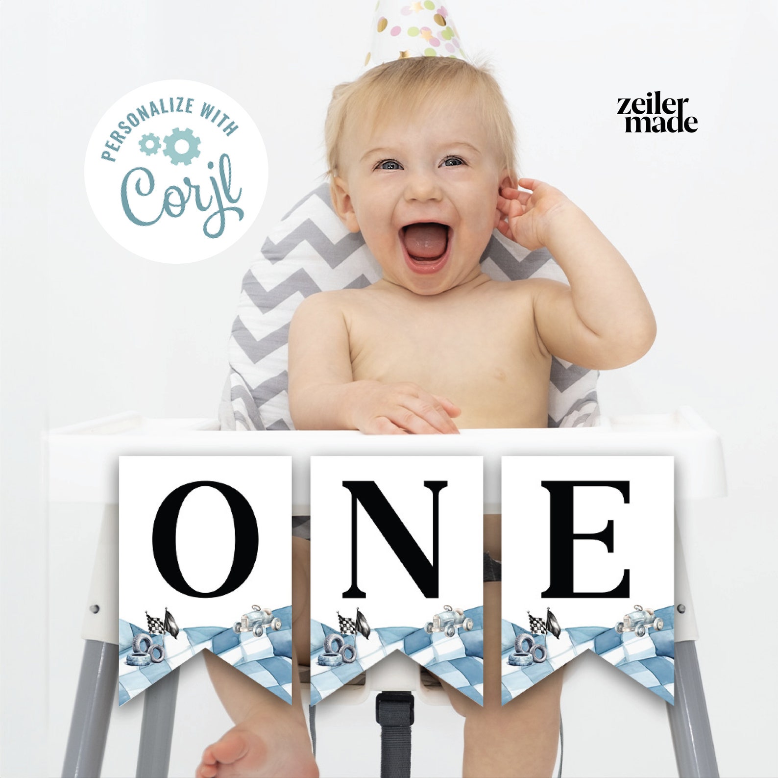 Fast One Birthday Banner, Editable Template, Blue Race Car B'day Party ...