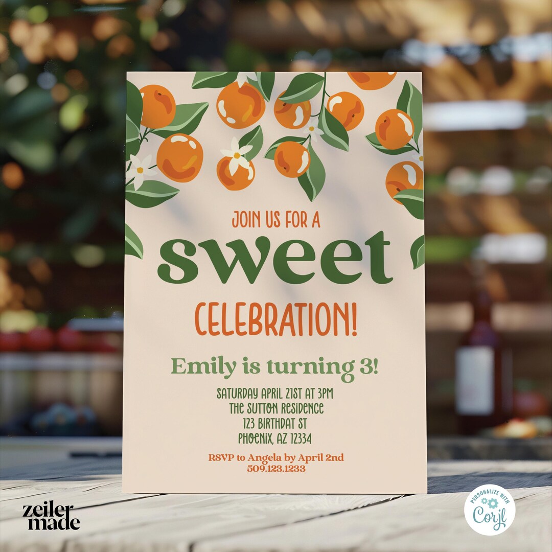 Orange Themed Birthday Invitation | Customizable Printable Party Invite ...