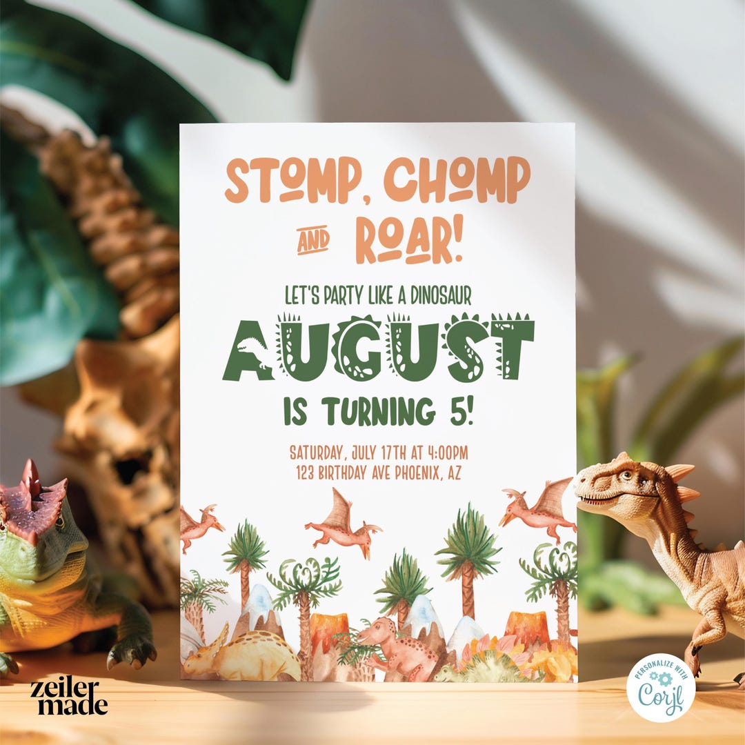 Dinosaur Birthday Invitation Template, Dinosaur Birthday, Dino Invite ...