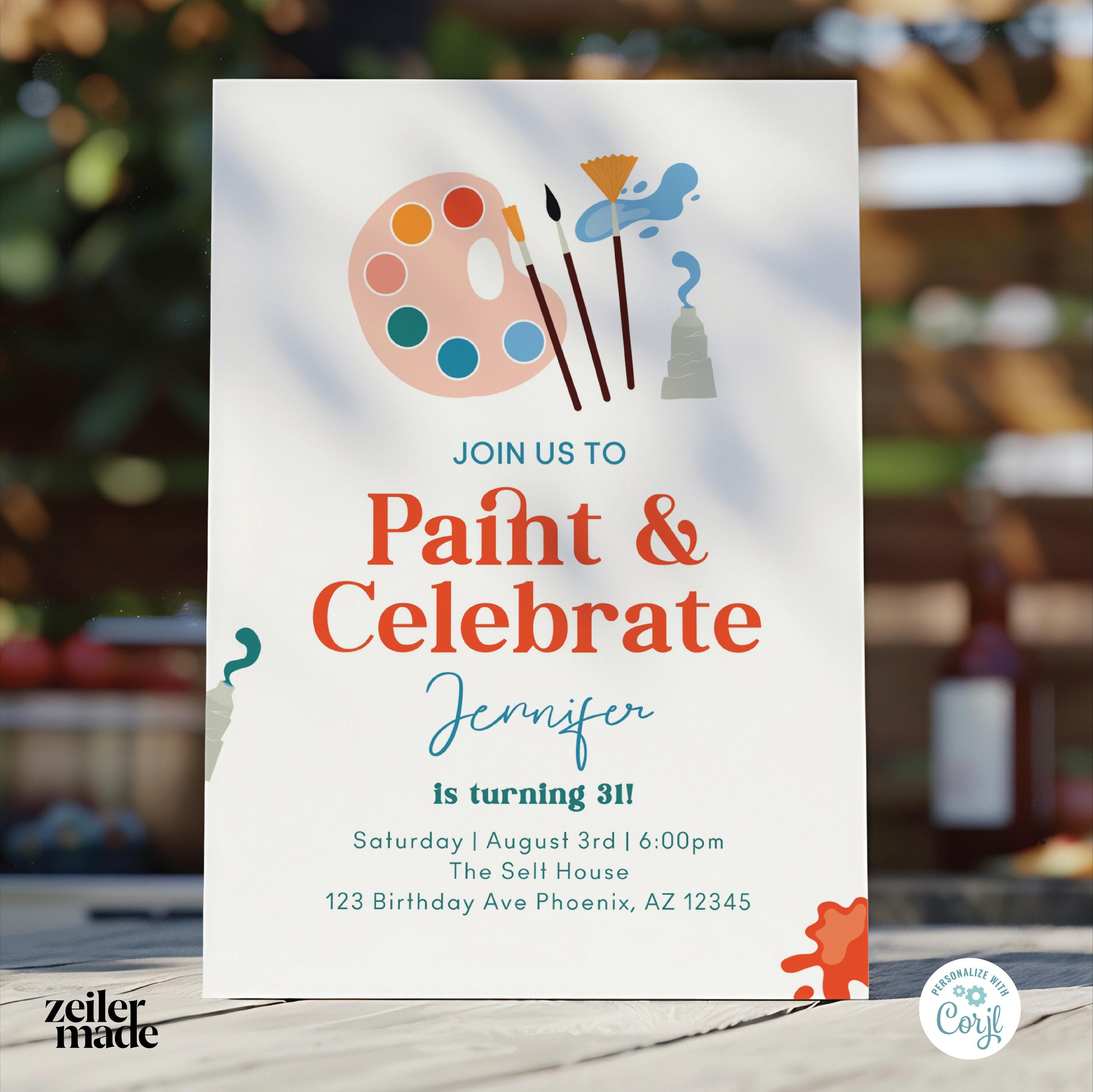 Paint and Celebrate Birthday Invitation | Art Party Invite ...