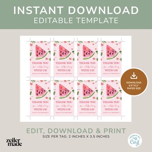 One in a Melon Party Favor Tag | Watermelon Themed Birthday Thank You ...