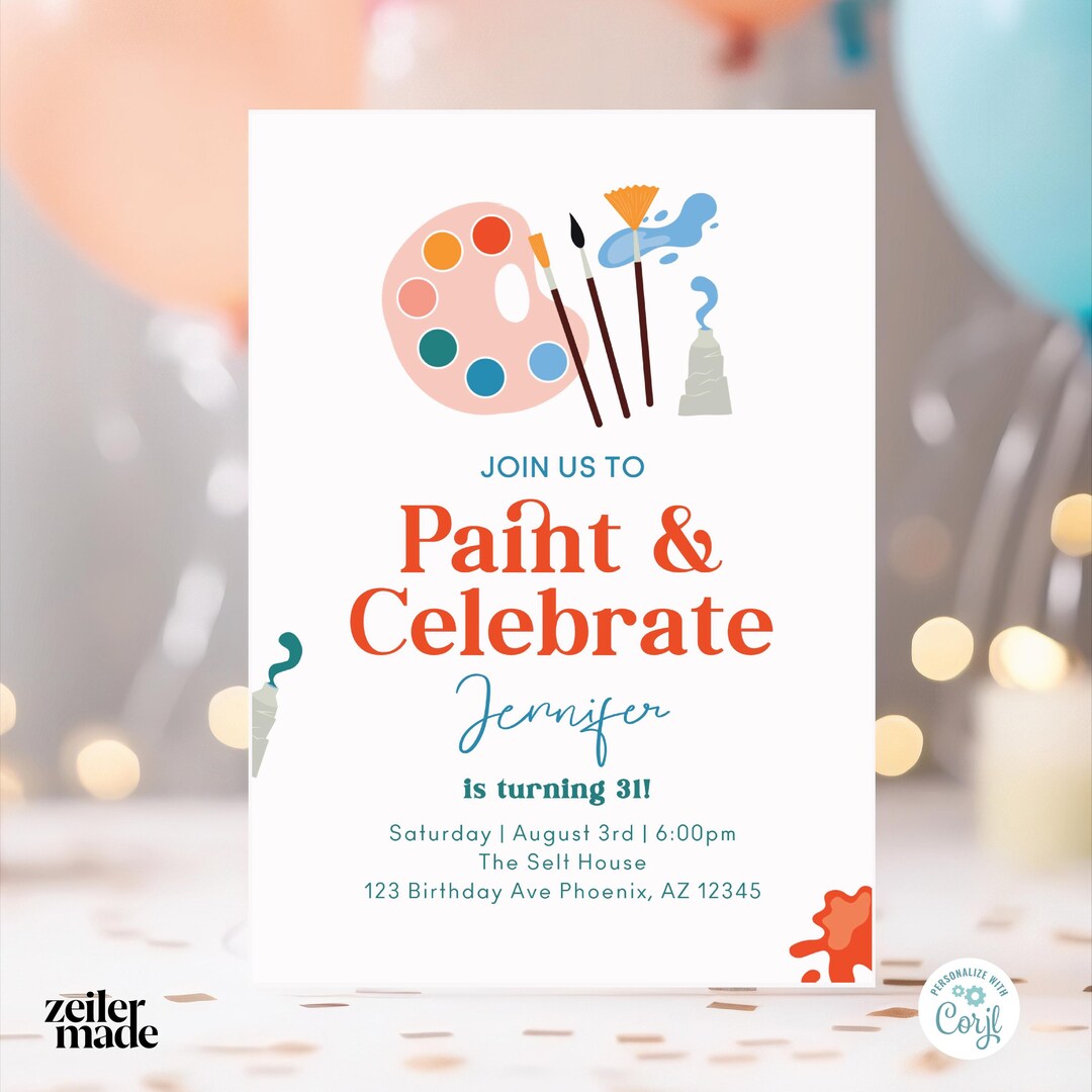 Paint and Celebrate Birthday Invitation | Art Party Invite ...