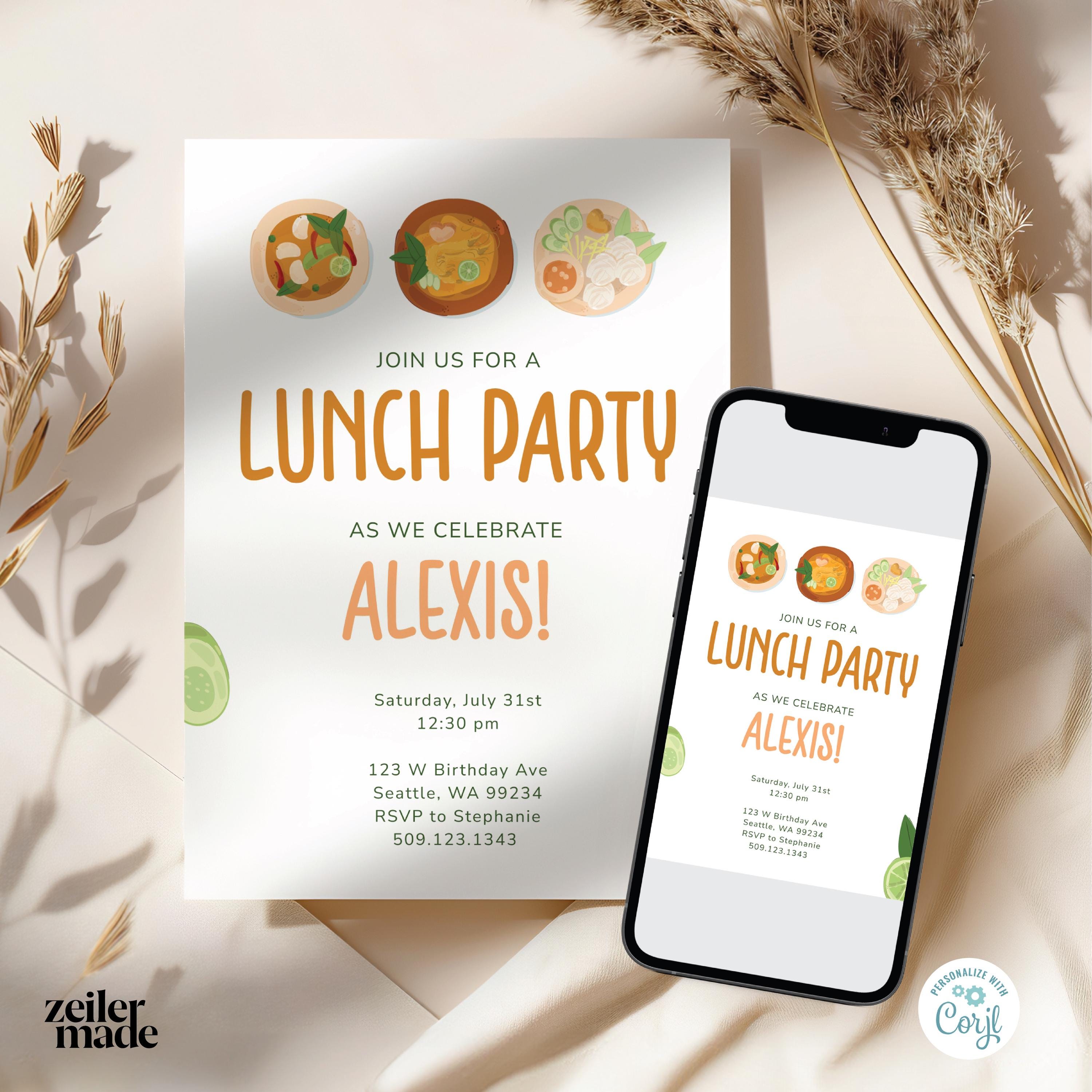 Team Luncheon Party Invitation Lunch Thai Food Invitation | Thai