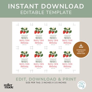 Berry First Birthday Thank You Tag | Strawberry Themed Party Favor Tag ...