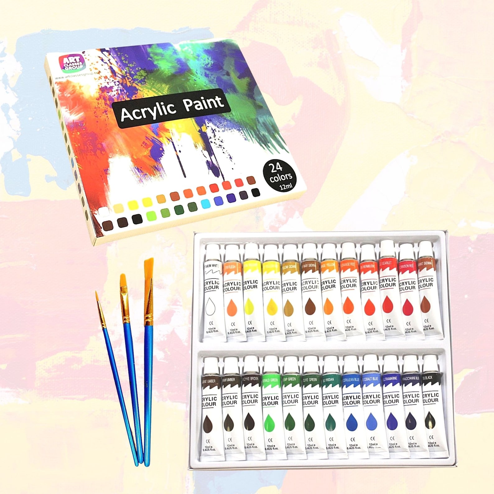 Acrylic Art Set of 3 Canvases 24 Colours 3 Brushes Ideal - Etsy UK