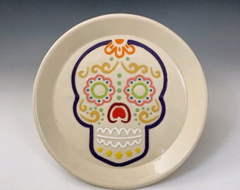 Sugar Skull Kitten Skeleton Cat Trinket Plate Day of the Dead Hand ...