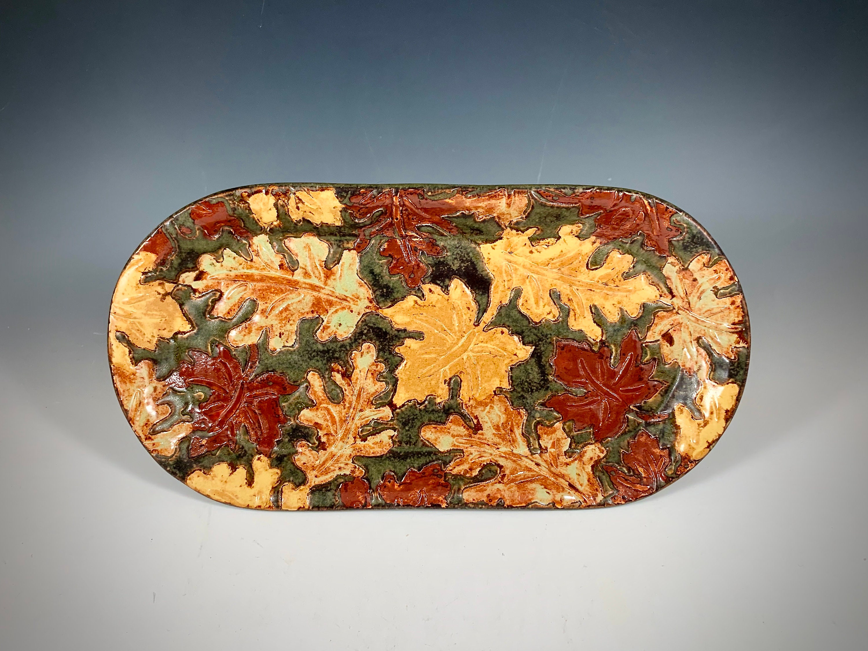 Hand Made, Ceramic, Oval, Autumn, Thanksgiving, Fall, Leaf, Platter ...