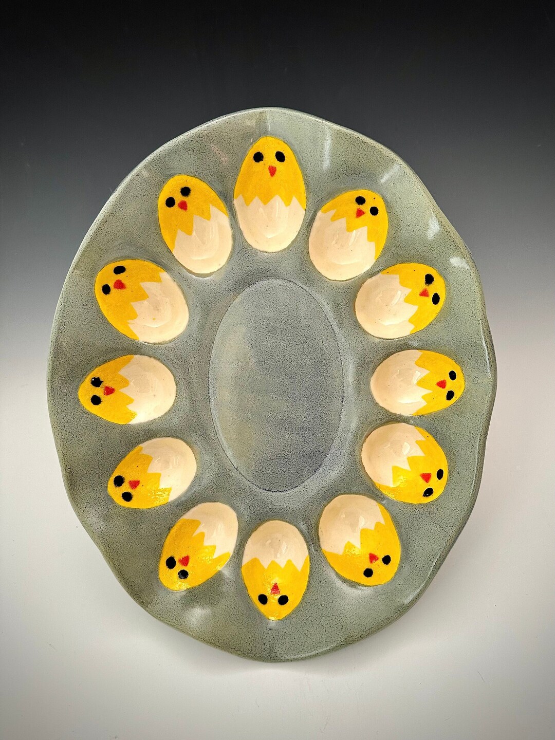 Handmade, Ceramic, Deviled Egg, Hatching Chicks, Egg, Platter - Etsy