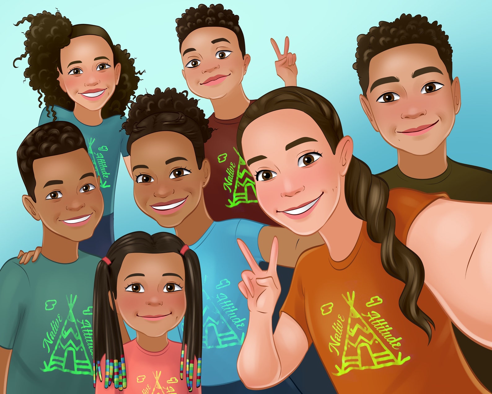 Child portrait Cartoon portrait from photo Gift for her | Etsy