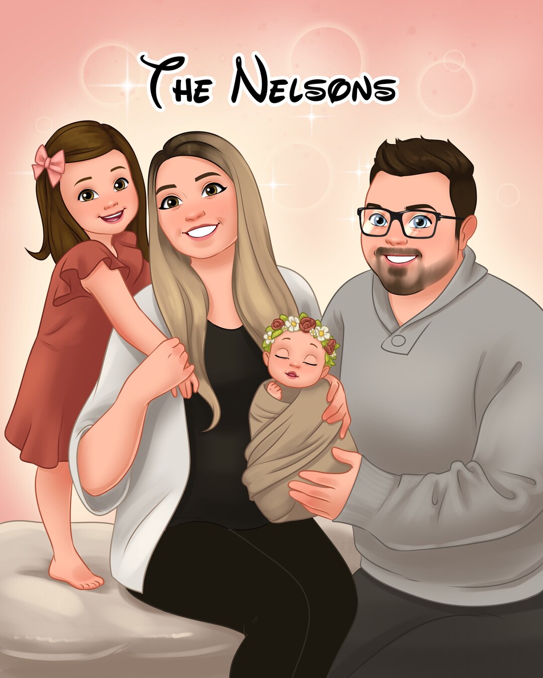 Family Portrait cartoon Portrait From Photo Mother's - Etsy