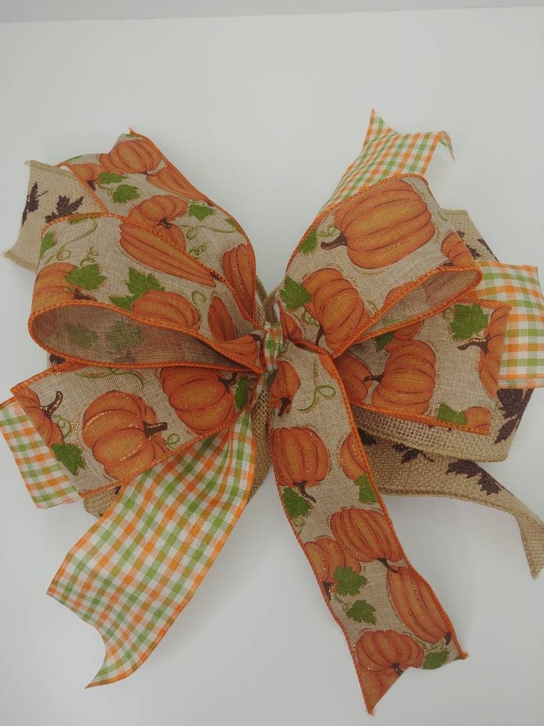 Fall Themed Bow for Wreaths, Door Hangers or Centerpieces Plaid, Leaves ...