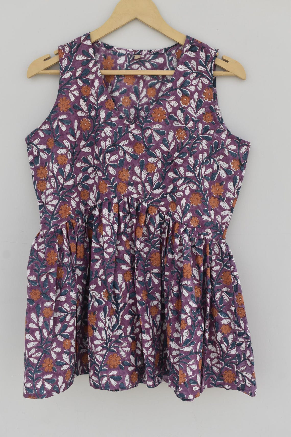 Multi Color Cotton Earthy Floral Bohemian Blouse Top Indian Bagru Block ...