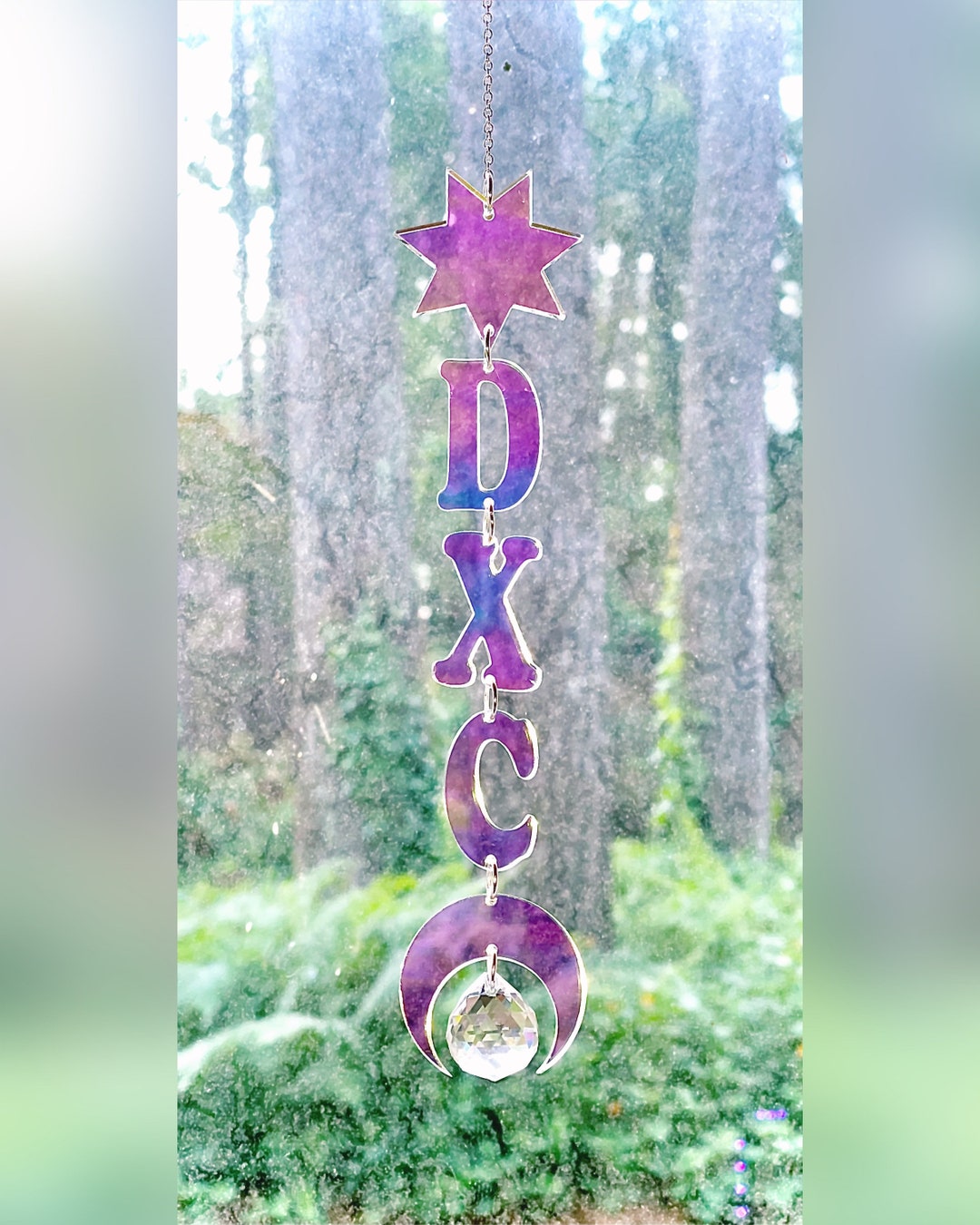Custom Iridescent Monogram Star & Moon Rainbow Prism Sun Catcher - Etsy