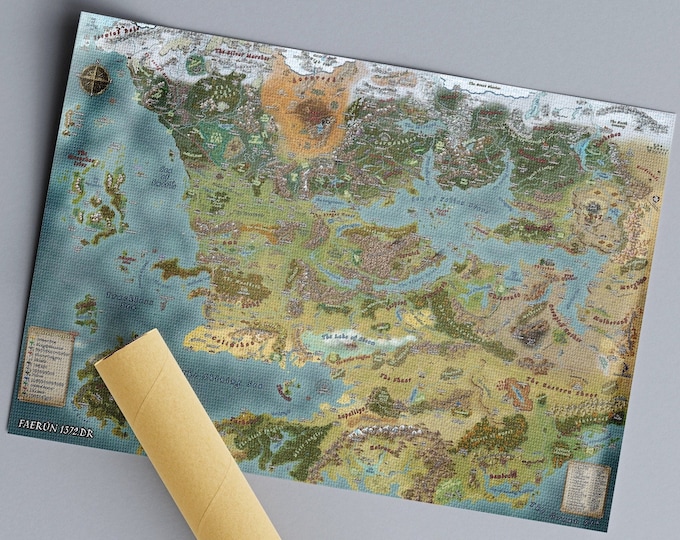 D&D Sword Coast Map, Wood Engraved Map From Dungeons and Dragons - Etsy