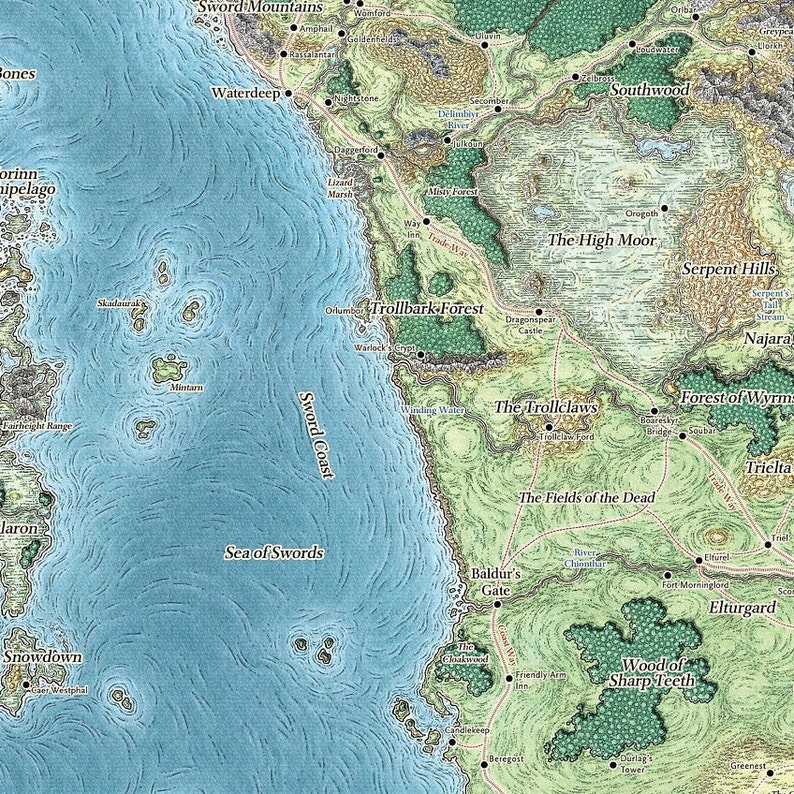 Sword Coast World Map Quality Print on Canvas Gallery Wrapped and ...