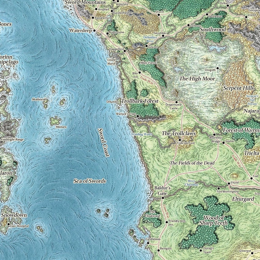 Sword Coast World Map Quality Print on Canvas Gallery Wrapped and ...