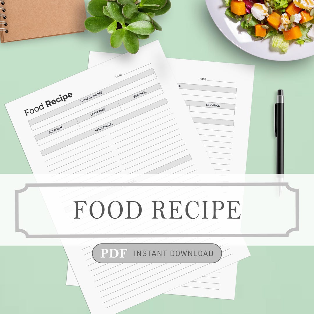Printable Recipe Template, Recipe Pages (PDF Download) - Etsy