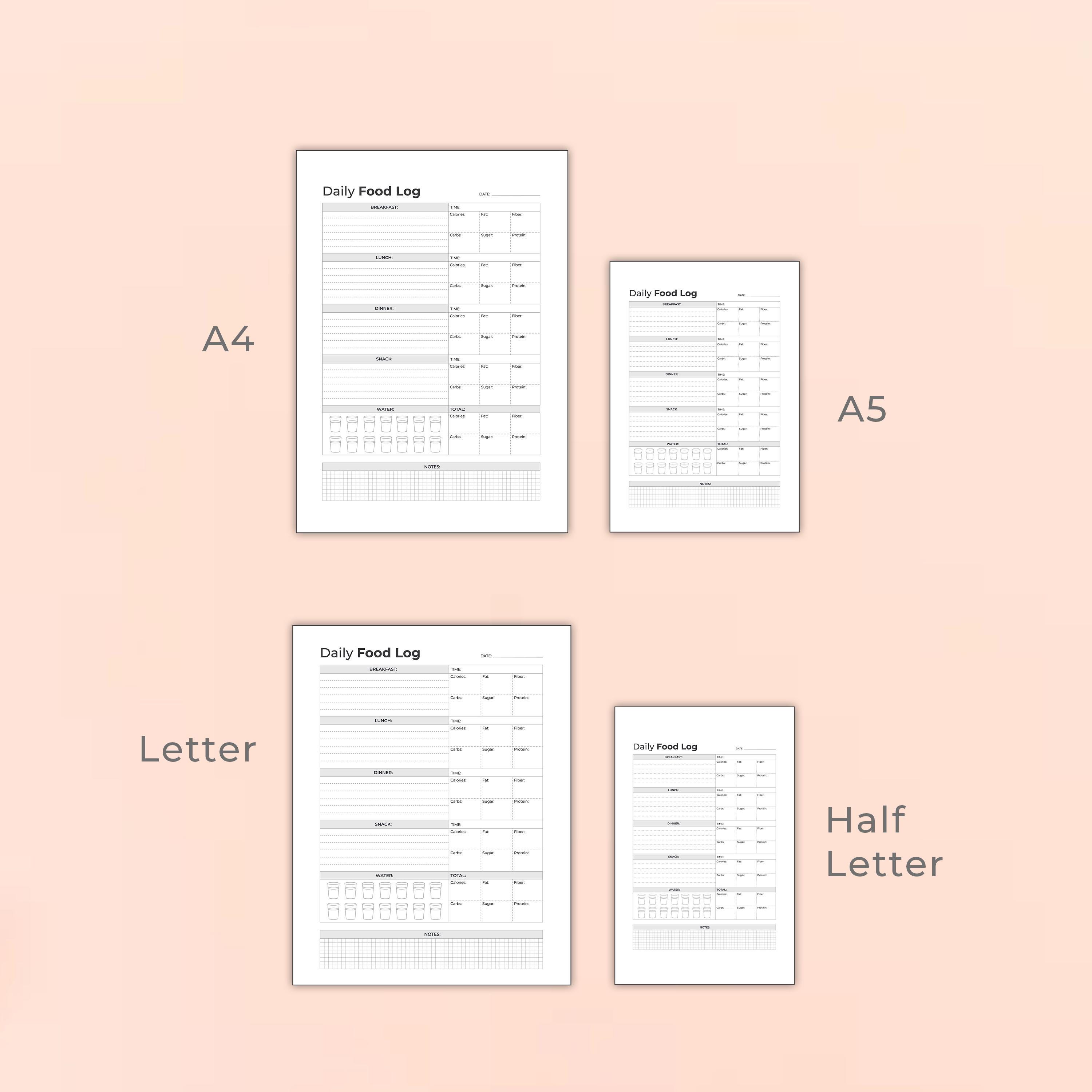 Printable Daily Food Log, Calorie & Macro Tracker (PDF Download) - Etsy