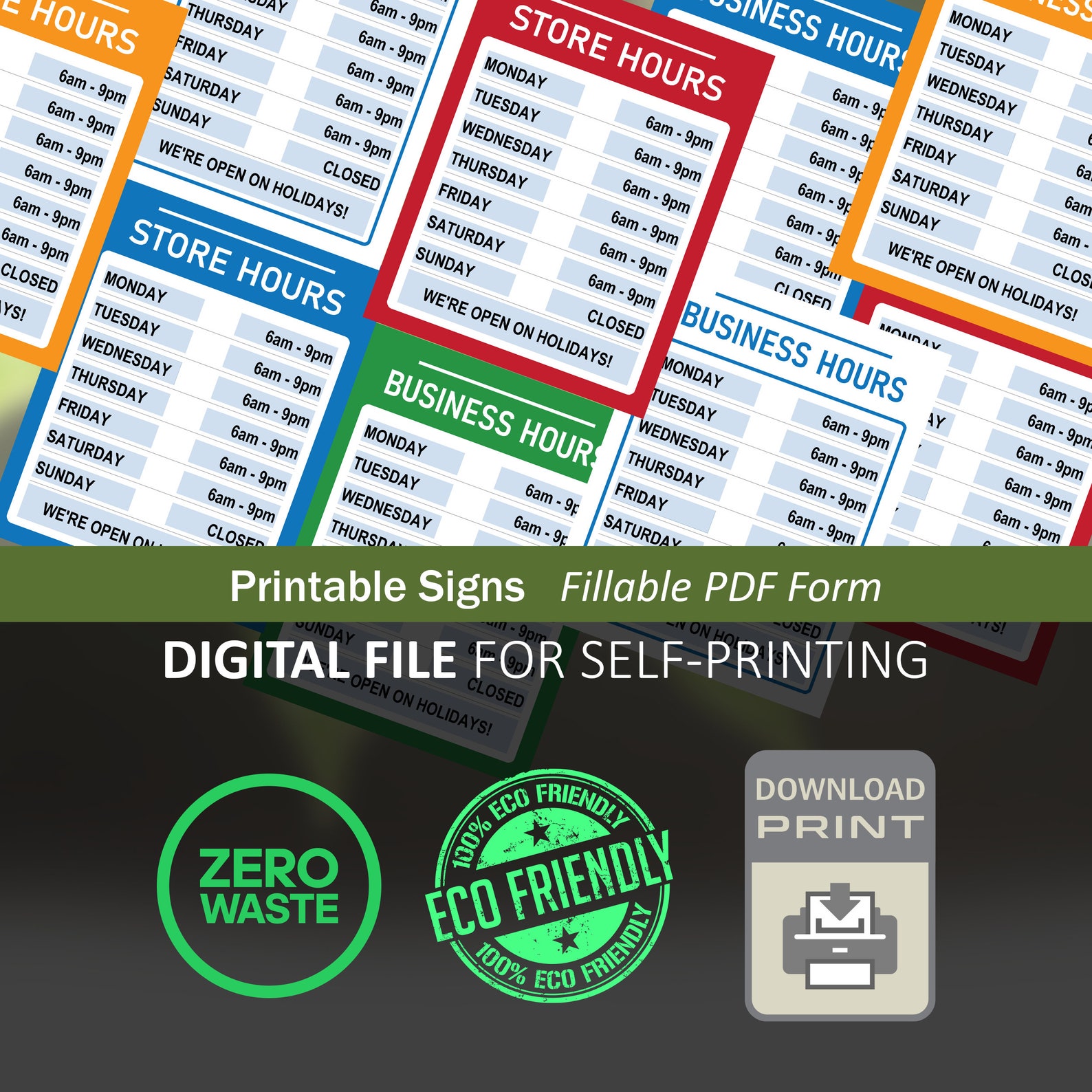 Printable Business Hours Signs Store Hours Signs Instant Download ...