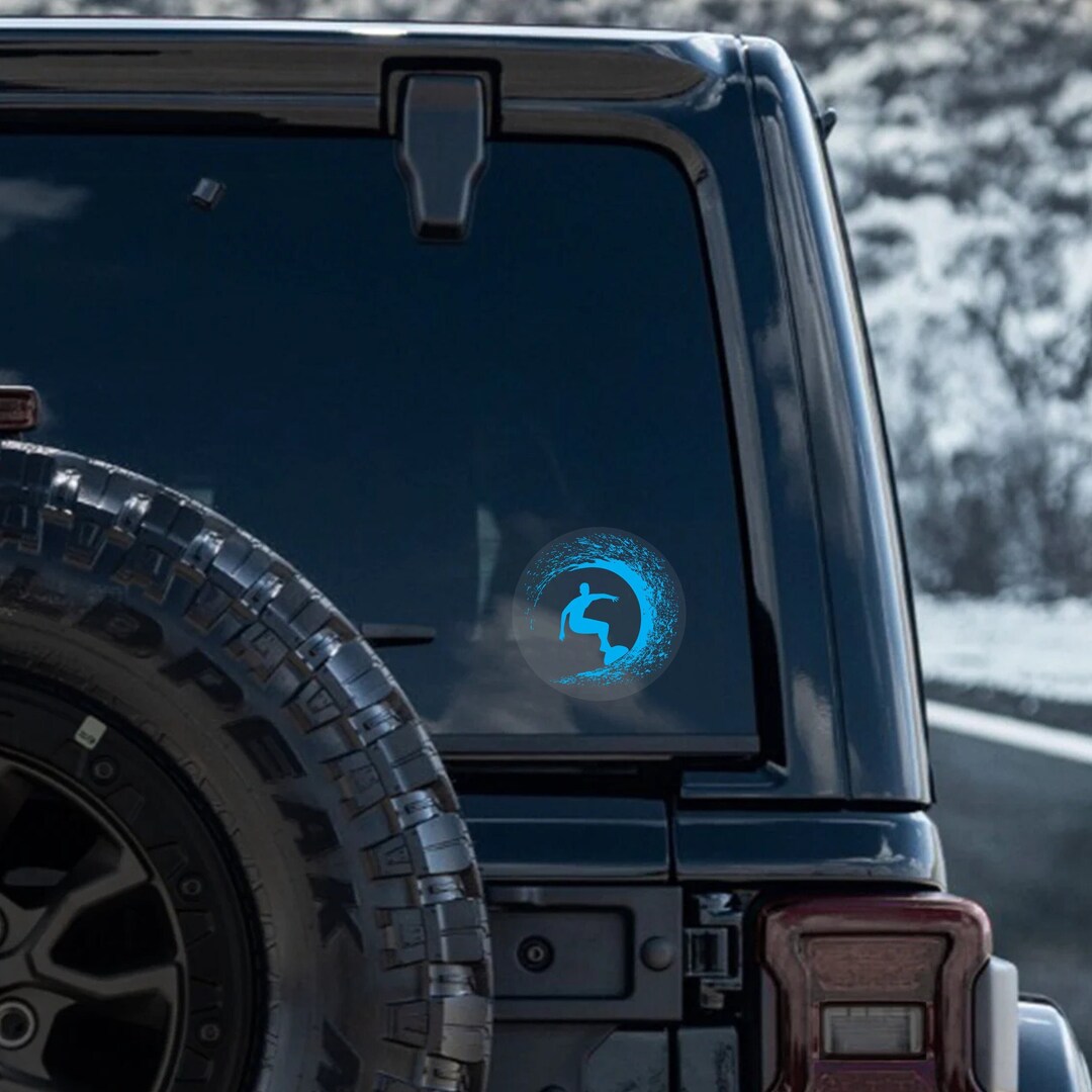 Blue Wave Surfer Art Clear Vinyl Decal 5 Inch Diameter - Etsy