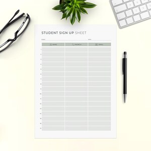 Student Sign up Sheet Instant Download Template File Letter 8.5x11 ...