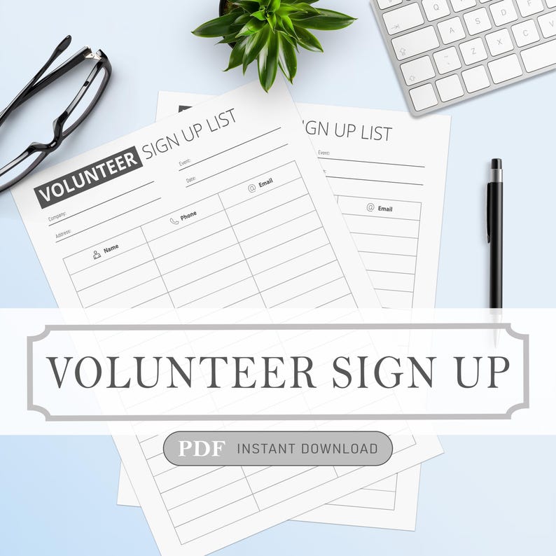 Volunteers List Sign up Sheet Instant Download Template File Letter 8 ...