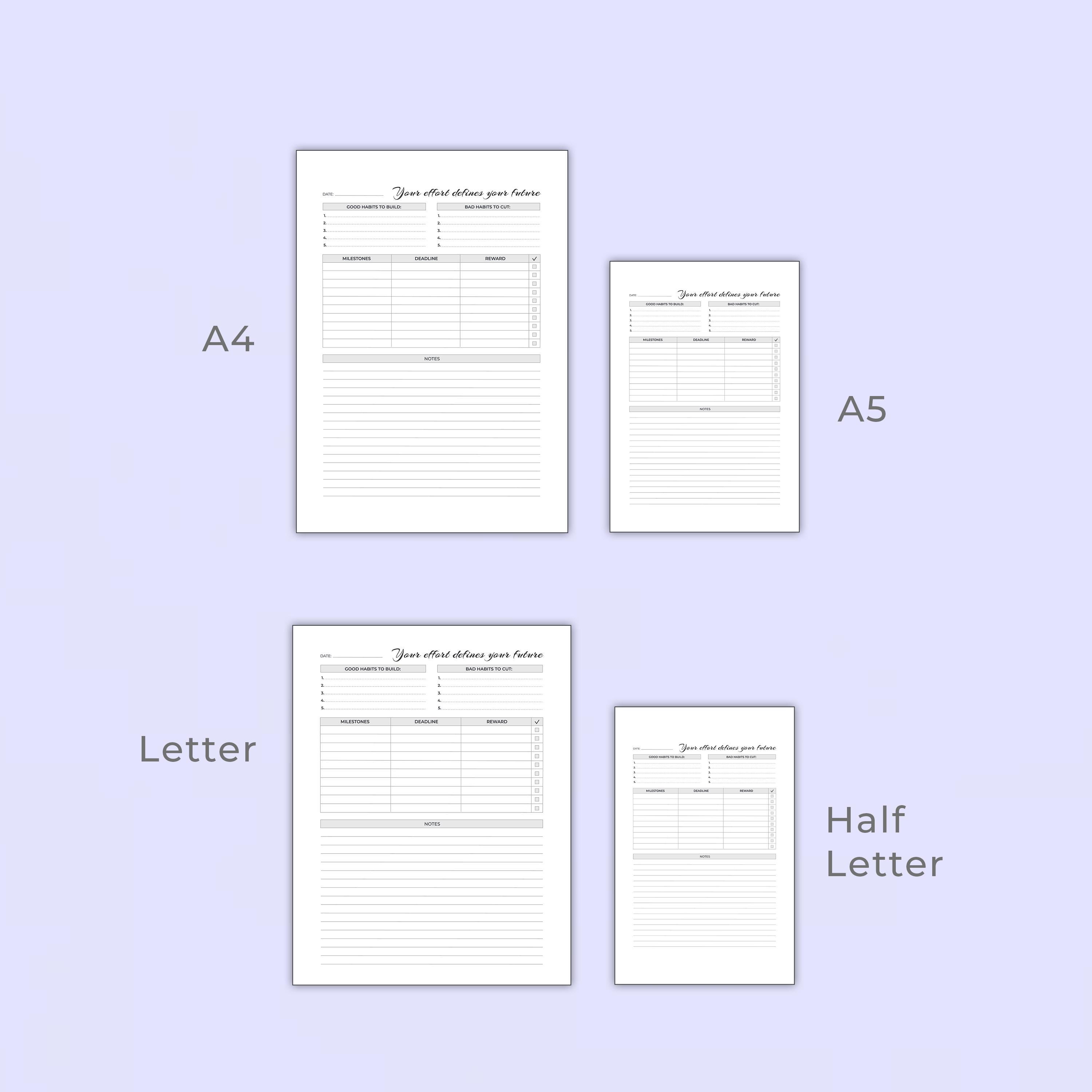 Future Note Planner Filler, Goal Tracker, Printable PDF (A4, A5, Letter ...