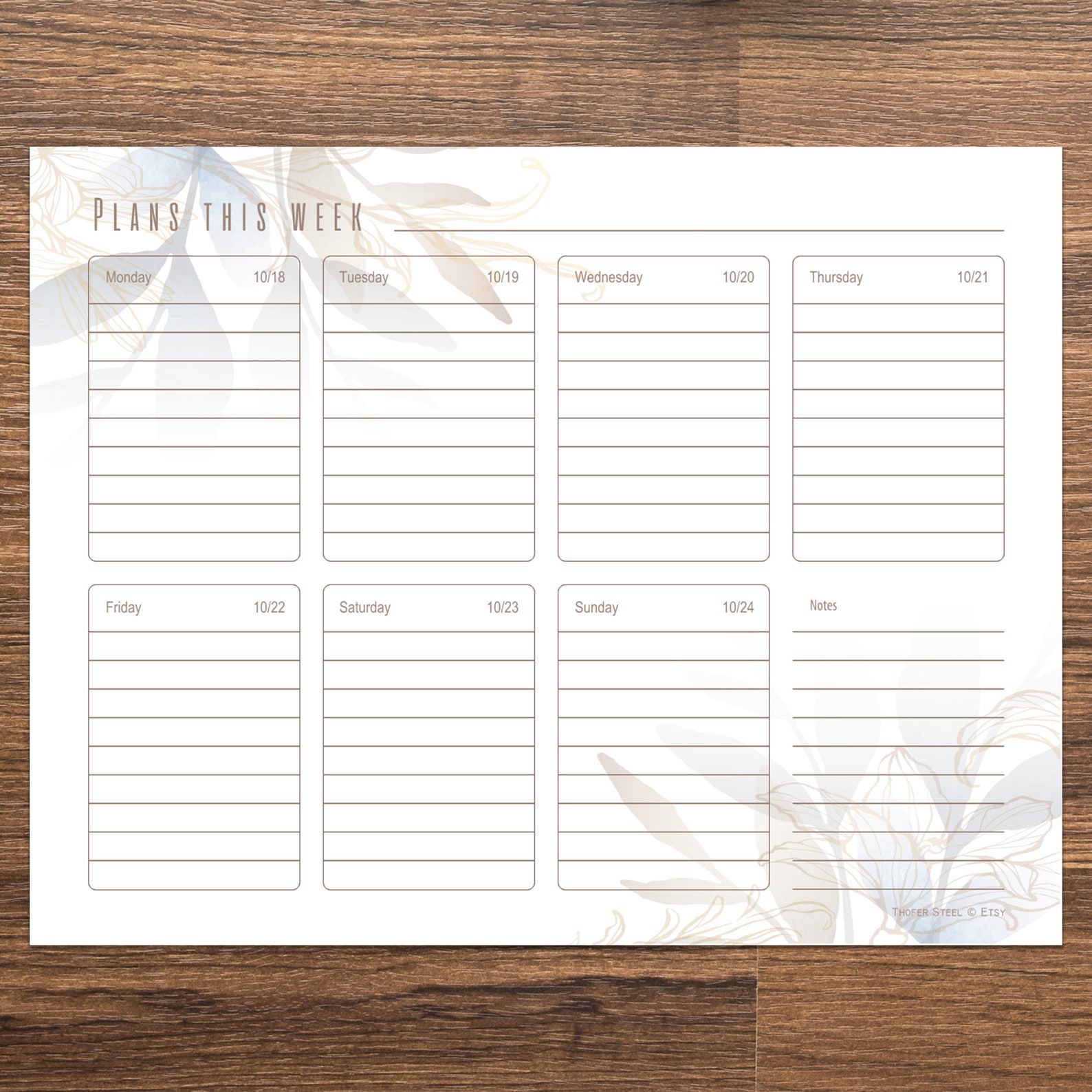 Weekly Planner Automatic Start Date Digital Download Printable - Etsy