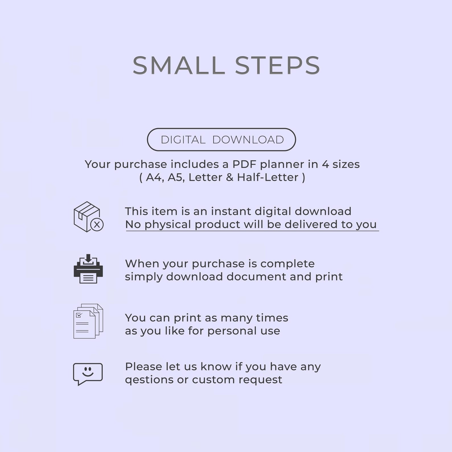 Small Steps Note Planner Filler, Printable PDF (A4, A5, Letter, Half ...