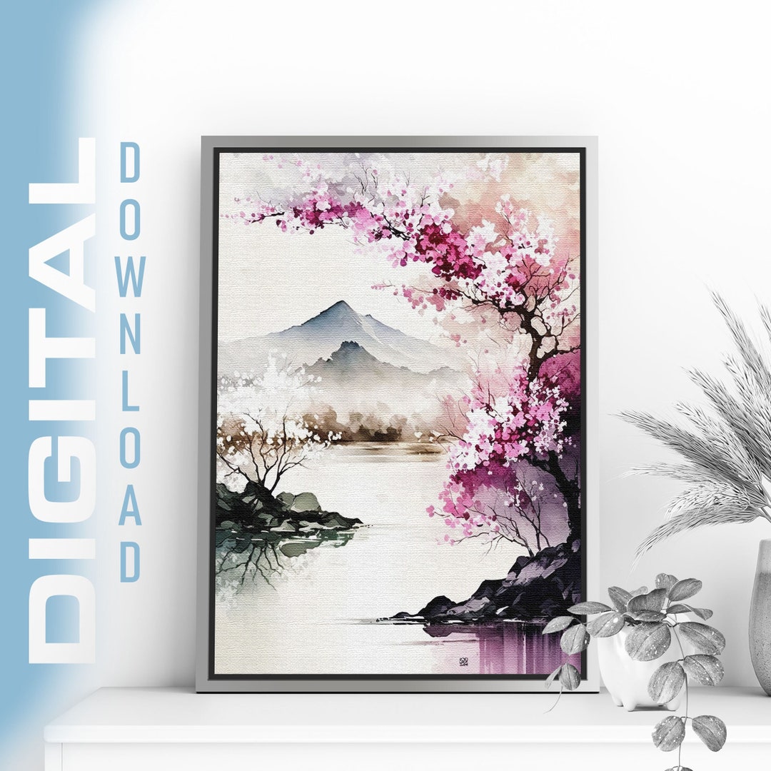 Sakura, Cherry Blossoms, Japanese Pink Flowers in Watercolor Artwork ...