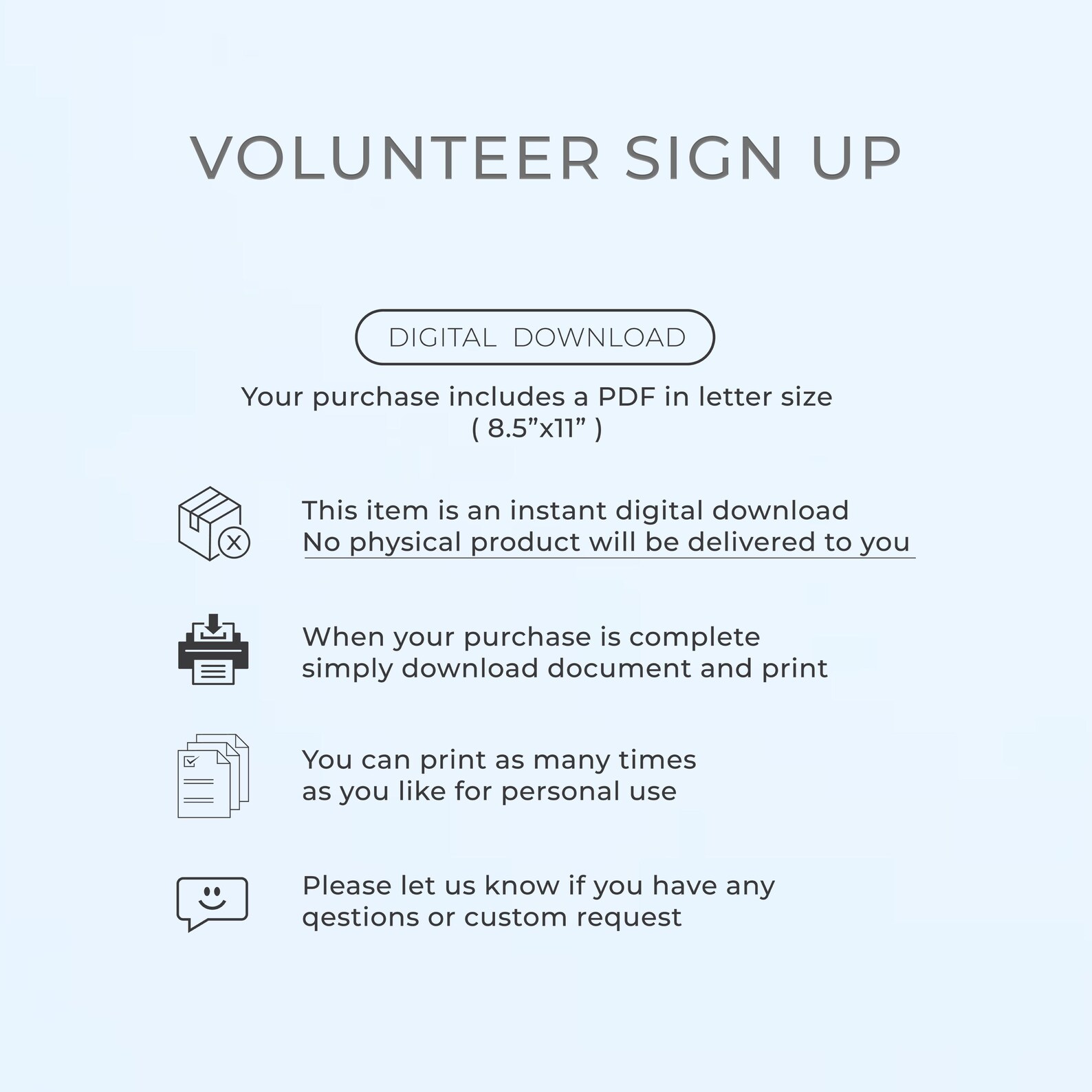 Volunteers List Sign up Sheet Instant Download Template File Letter 8 ...
