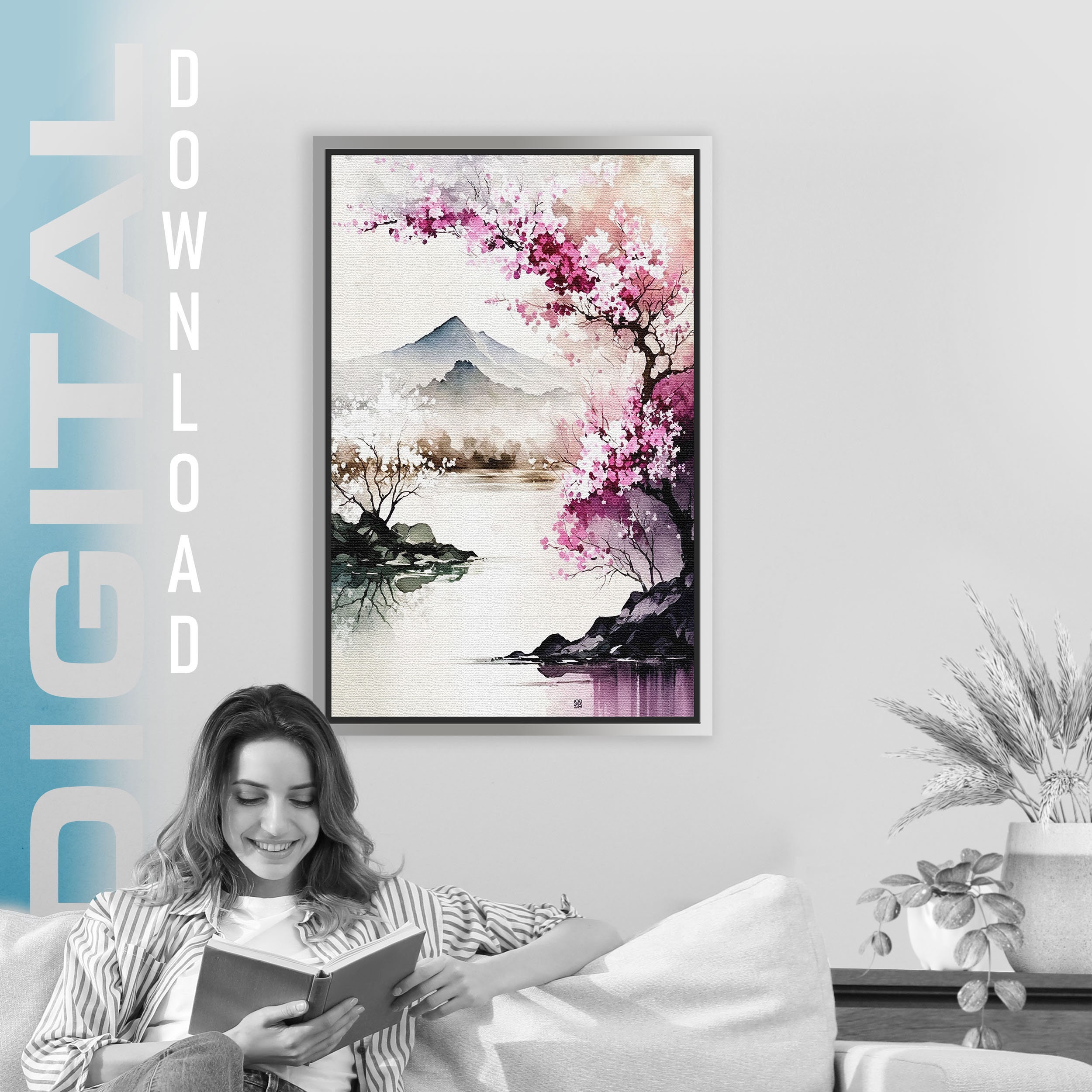 Sakura, Cherry Blossoms, Japanese Pink Flowers in Watercolor Artwork ...