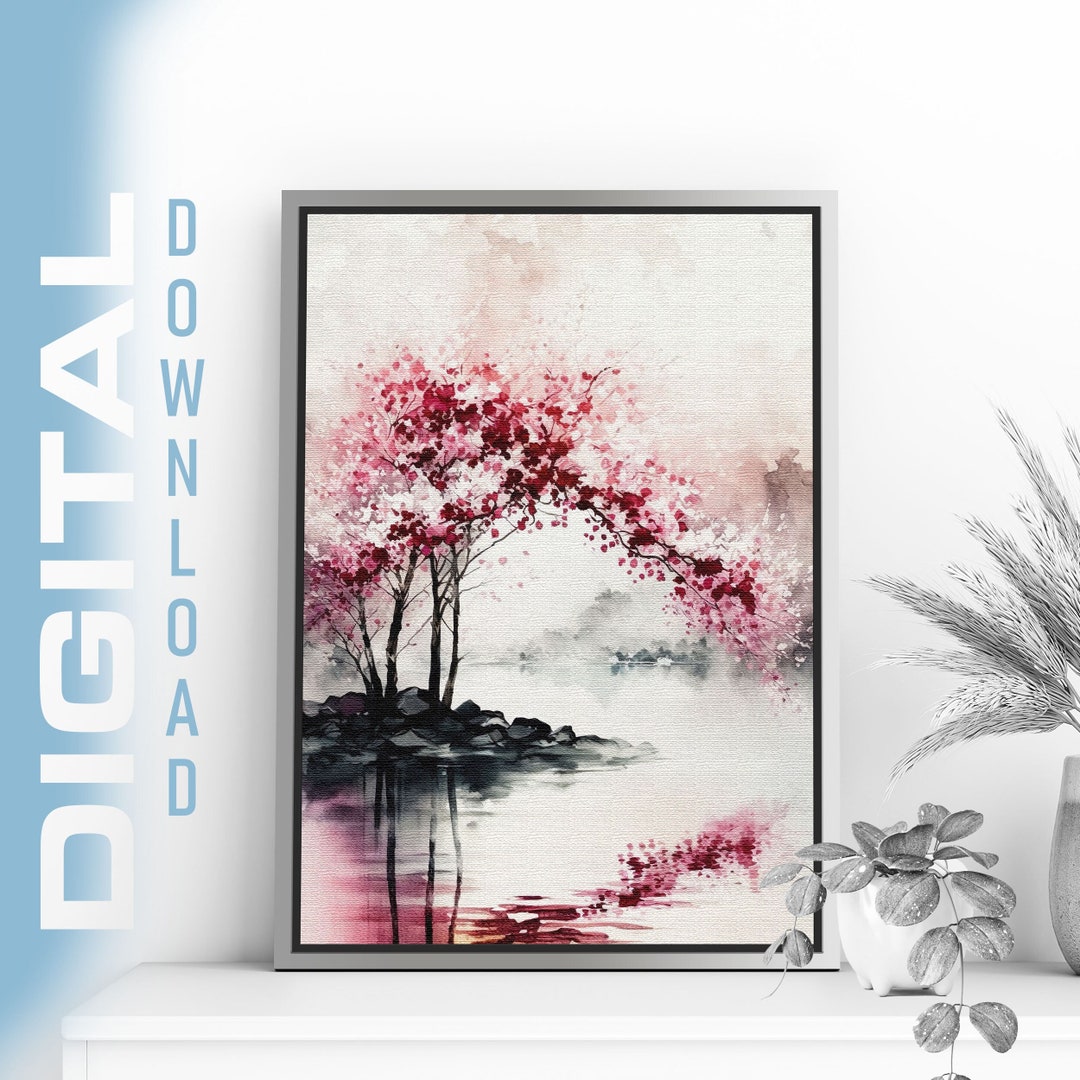 Sakura, Cherry Blossoms, Japanese Pink Flowers in Watercolor Artwork ...
