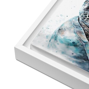 Blue Tortoise in Watercolor Artwork on Pine Framed Floating Canvas ...