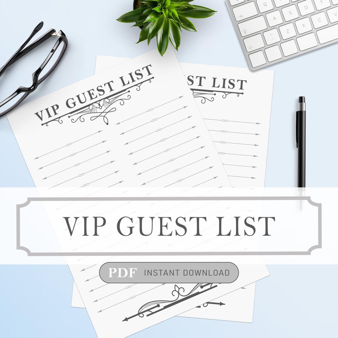 VIP Guest List Instant Download Template File Letter 8.5x11 Printable ...