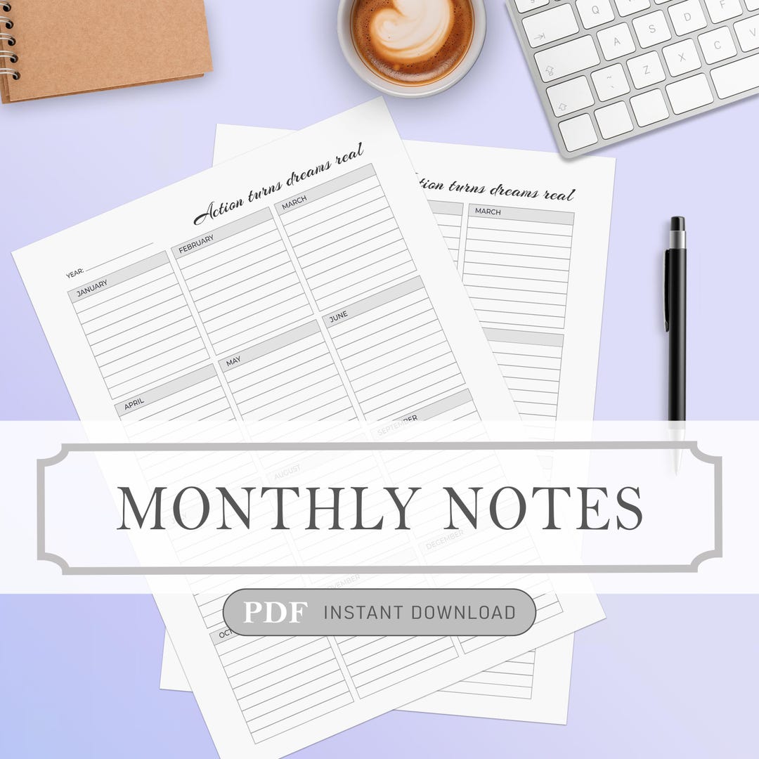Monthly Notes Planner Filler Instant Download Template Files Printable ...
