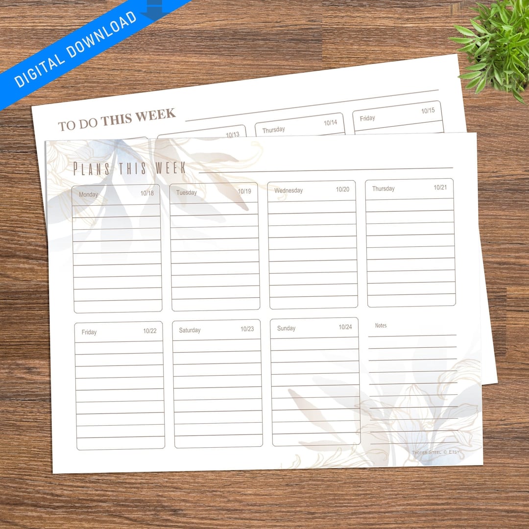 Weekly Planner Automatic Start Date Digital Download Printable PDF ...