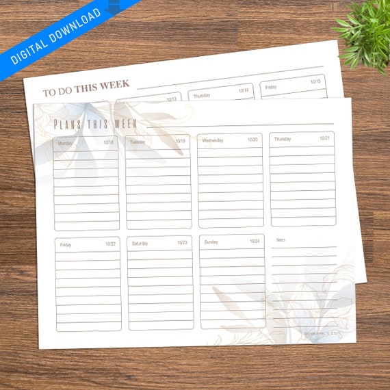 Weekly Planner Automatic Start Date Digital Download Printable - Etsy
