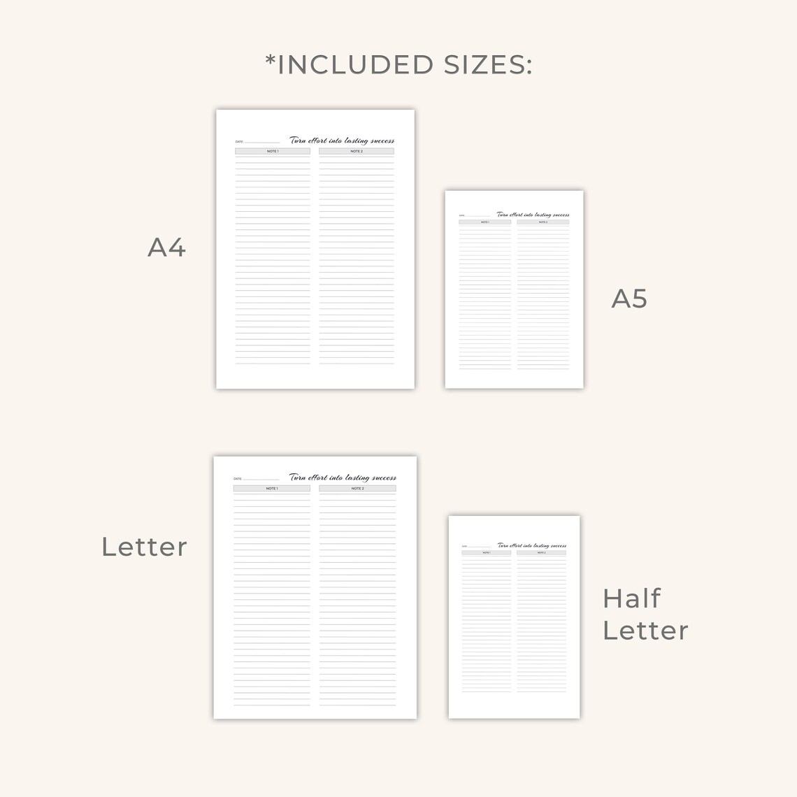 Lasting Success Note Planner Filler, Printable Template (PDF Download ...
