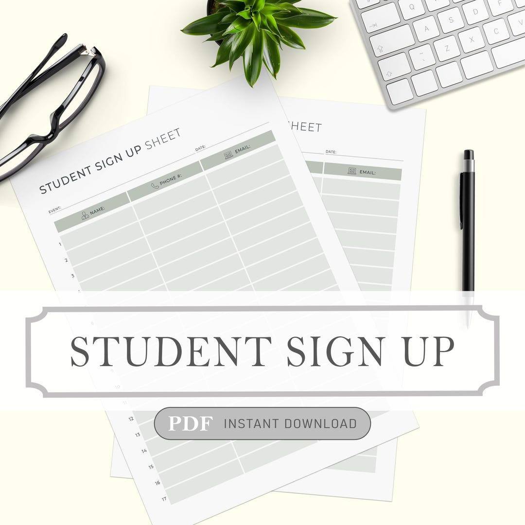Student Sign up Sheet Instant Download Template File Letter 8.5x11 ...