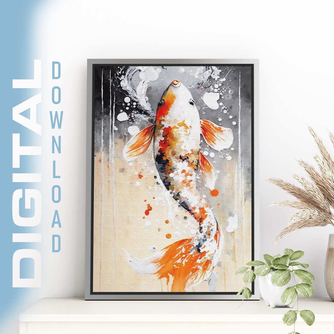 Koi Fish Swimming in Watercolor Artwork, High-resolution Digital ...