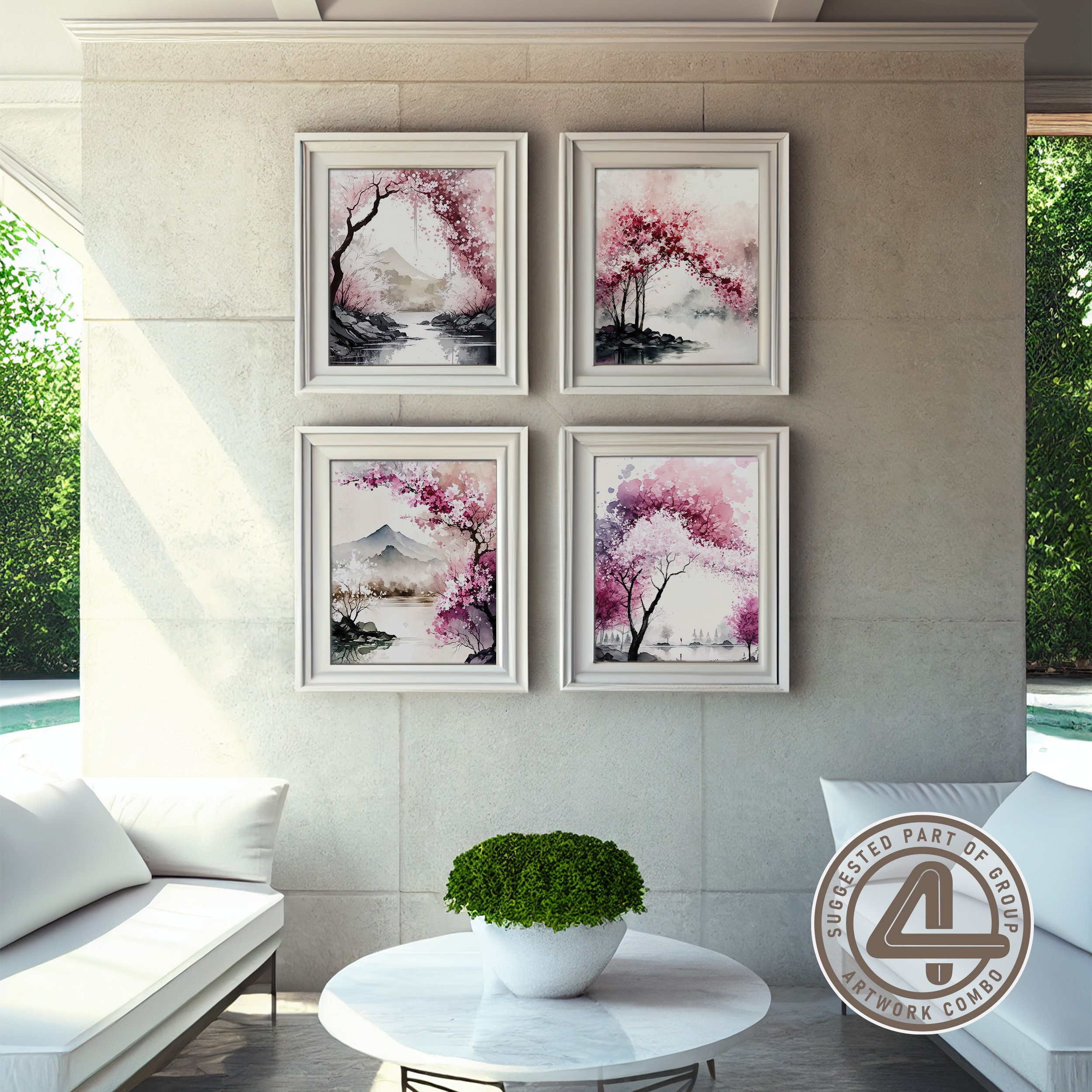 Sakura, Cherry Blossoms, Japanese Pink Flowers in Watercolor Artwork ...