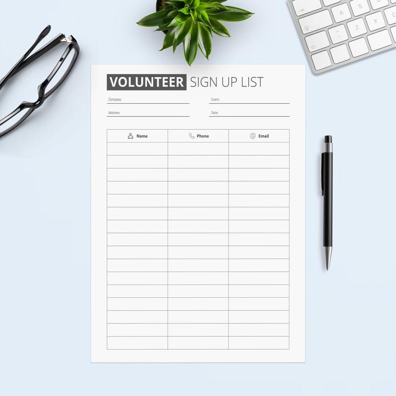 Volunteers List Sign up Sheet Instant Download Template File Letter 8 ...