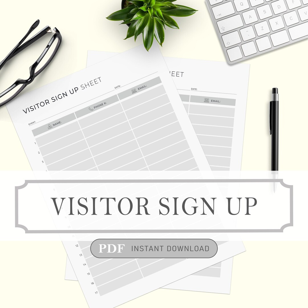 Visitor Sign up Sheet Instant Download Template File Letter 8.5x11 ...