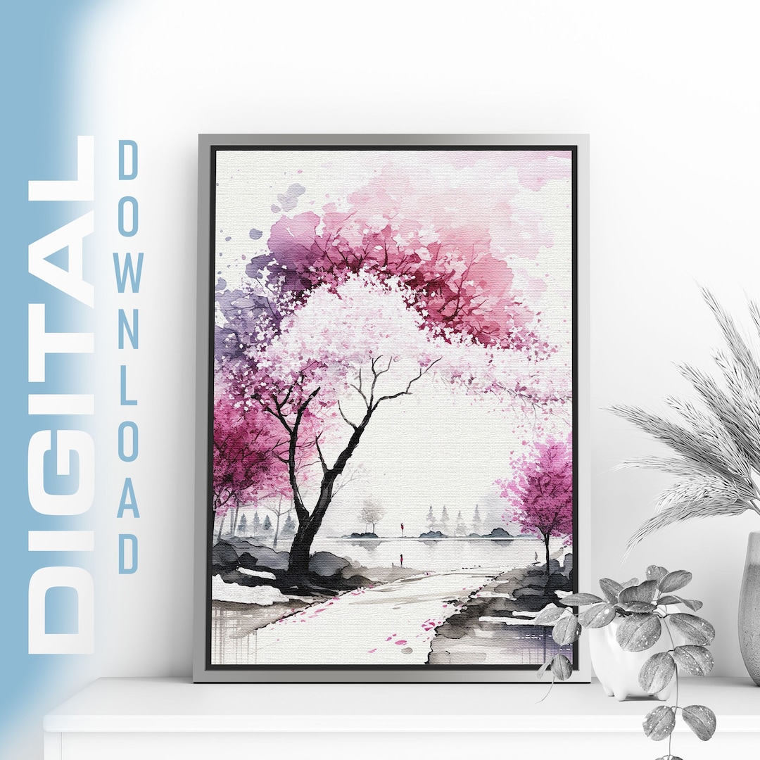 Sakura, Cherry Blossoms, Japanese Pink Flowers in Watercolor Artwork ...