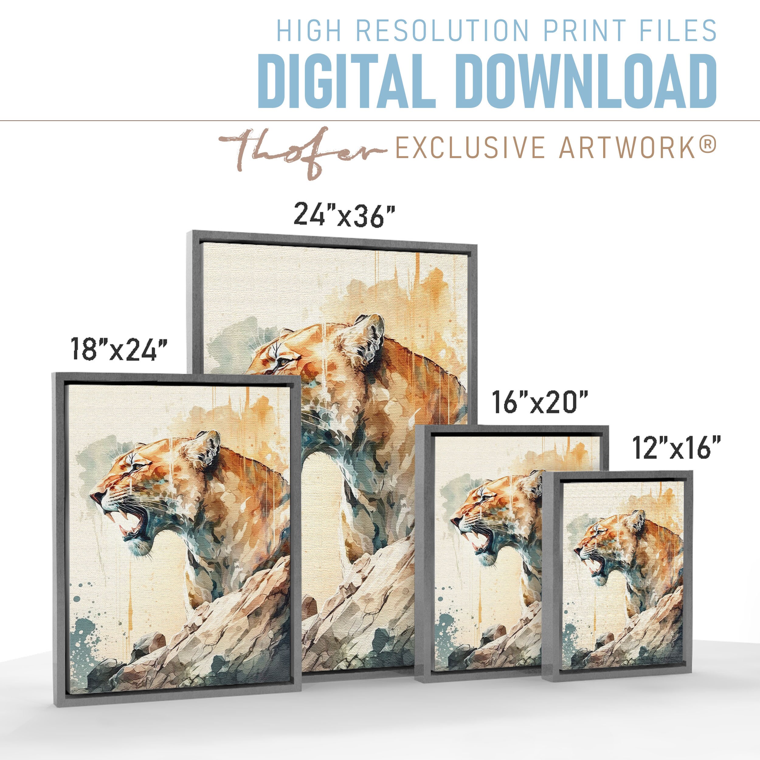 Vicious Mountain Lion in Watercolor Artwork, High-resolution Digital ...